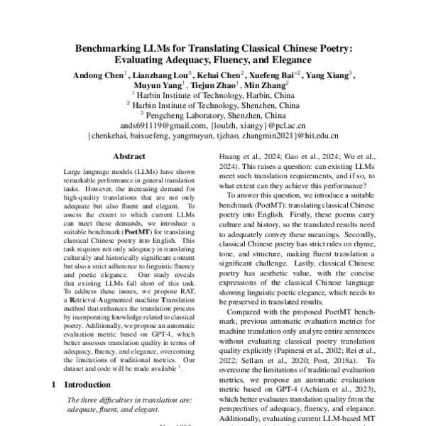 Benchmarking LLMs for Translating Classical Chinese Poetry: Evaluating ...