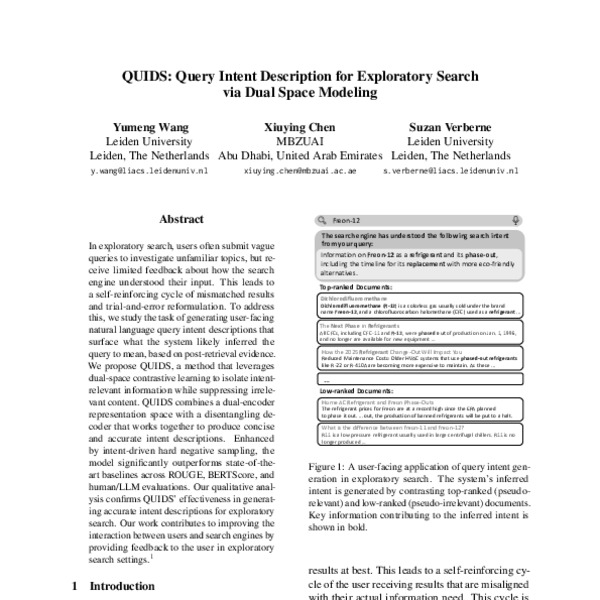 QUIDS: Query Intent Description for Exploratory Search via Dual Space Modeling - ACL Anthology