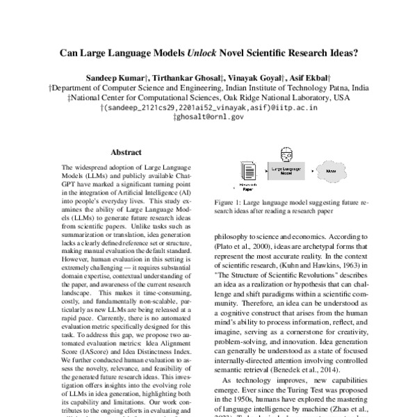 Can Large Language Models Unlock Novel Scientific Research Ideas? - ACL ...
