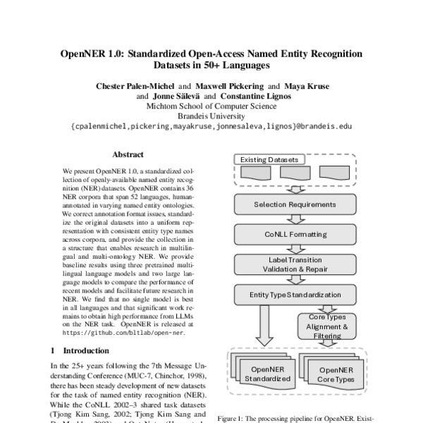 OpenNER 1.0: Standardized Open-Access Named Entity Recognition Datasets ...