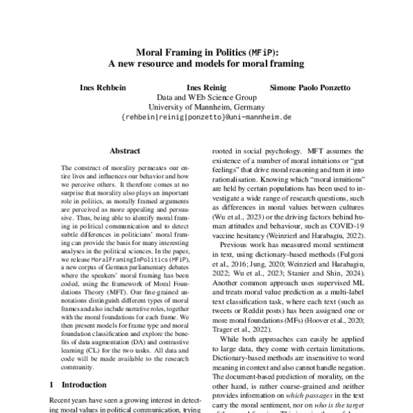 Moral Framing in Politics (MFiP): A new resource and models for moral ...