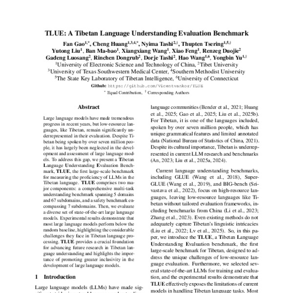 TLUE: A Tibetan Language Understanding Evaluation Benchmark - ACL Anthology