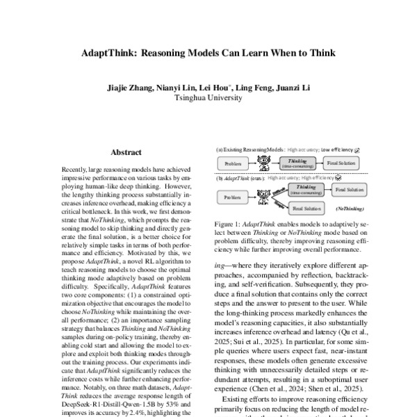 AdaptThink: Reasoning Models Can Learn When to Think - ACL Anthology