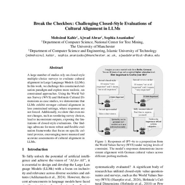 Break the Checkbox: Challenging Closed-Style Evaluations of Cultural ...