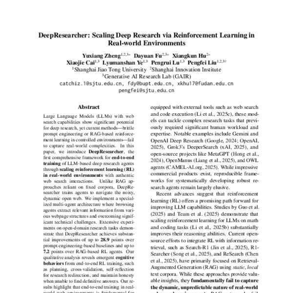 DeepResearcher: Scaling Deep Research via Reinforcement Learning in ...