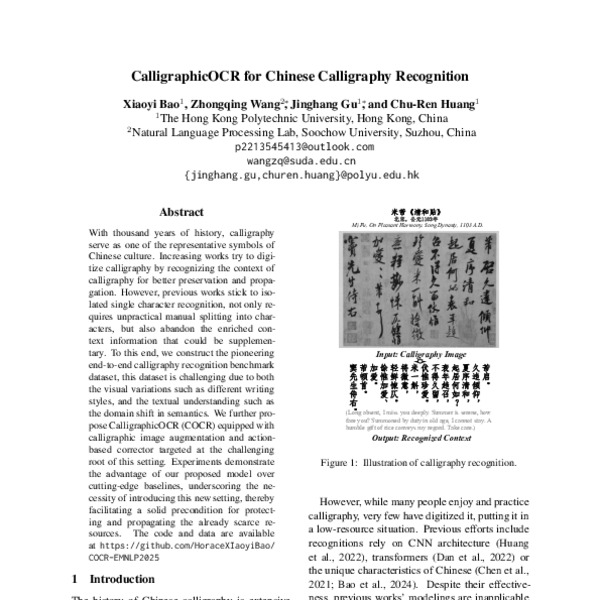 CalligraphicOCR for Chinese Calligraphy Recognition - ACL Anthology