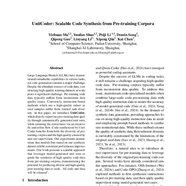 UnitCoder: Scalable Code Synthesis from Pre-training Corpora - ACL ...