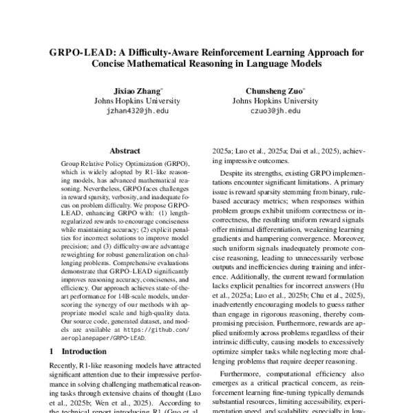 GRPO-LEAD: A Difficulty-Aware Reinforcement Learning Approach for ...