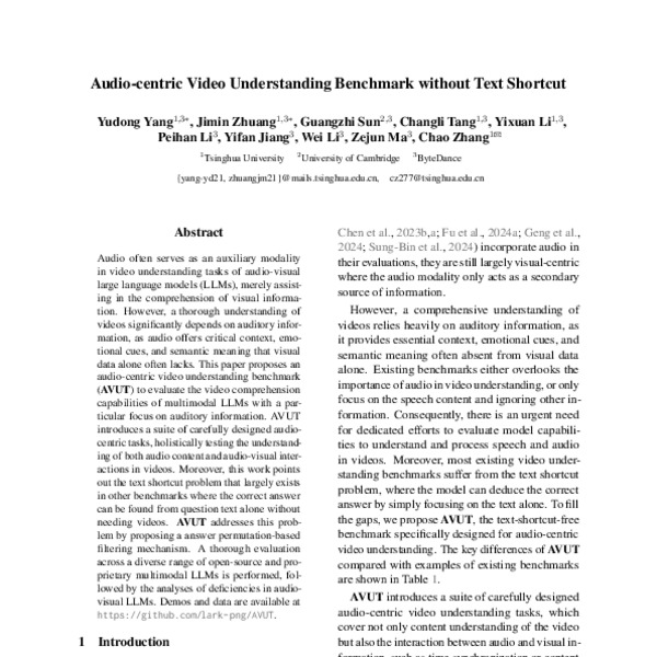 Audio-centric Video Understanding Benchmark without Text Shortcut - ACL ...