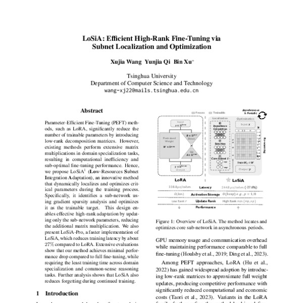 LoSiA: Efficient High-Rank Fine-Tuning via Subnet Localization and ...