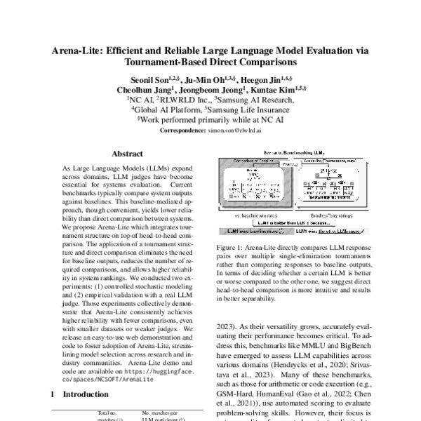 Arena-lite: Efficient and Reliable Large Language Model Evaluation via Tournament-Based Direct ...