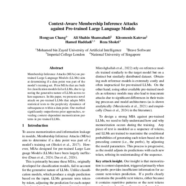 Context-Aware Membership Inference Attacks against Pre-trained Large ...