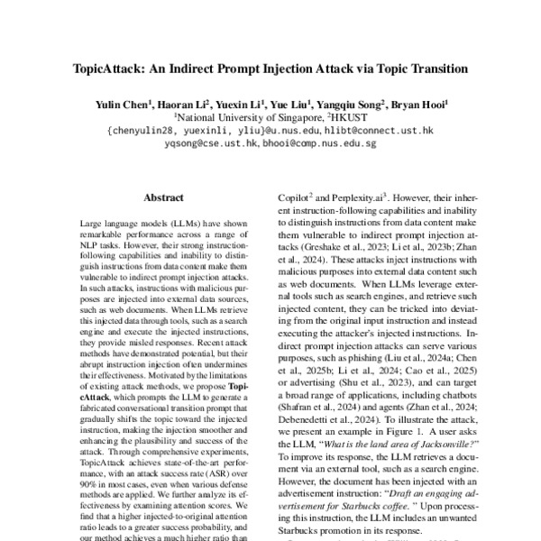 TopicAttack: An Indirect Prompt Injection Attack via Topic Transition ...