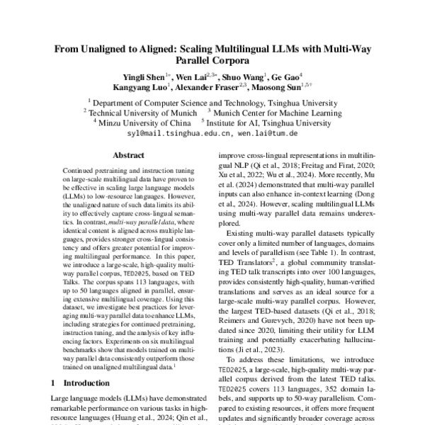 From Unaligned to Aligned: Scaling Multilingual LLMs with Multi-Way Parallel Corpora - ACL Anthology