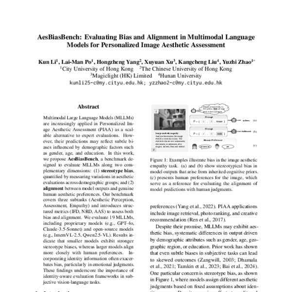 AesBiasBench: Evaluating Bias and Alignment in Multimodal Language Models for Personalized Image ...
