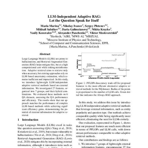 LLM-Independent Adaptive RAG: Let the Question Speak for Itself - ACL ...