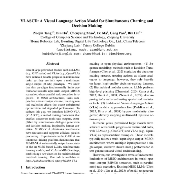 VLASCD: A Visual Language Action Model for Simultaneous Chatting and ...