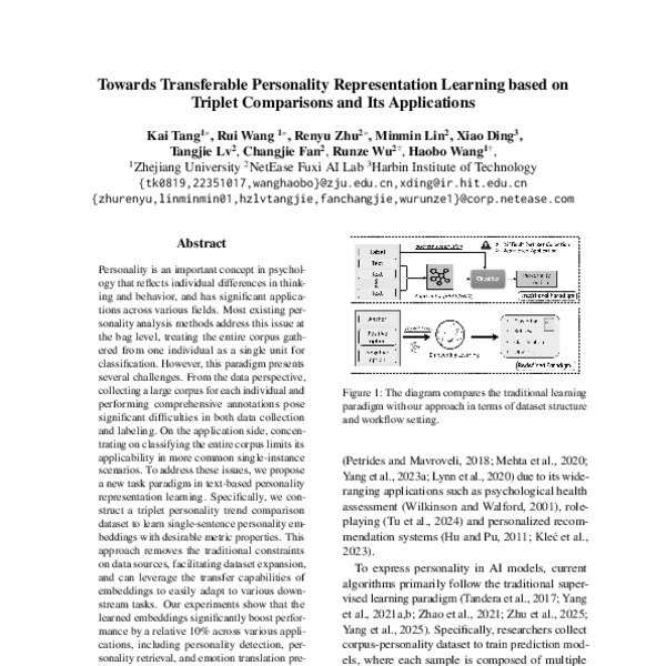Towards Transferable Personality Representation Learning based on Triplet Comparisons and Its ...