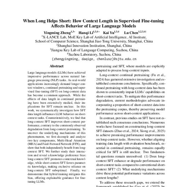 When Long Helps Short: How Context Length in Supervised Fine-tuning ...