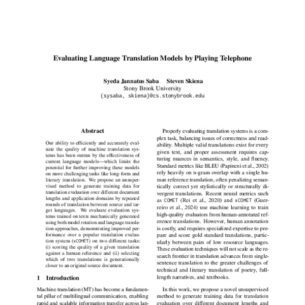 Evaluating Language Translation Models by Playing Telephone - ACL Anthology