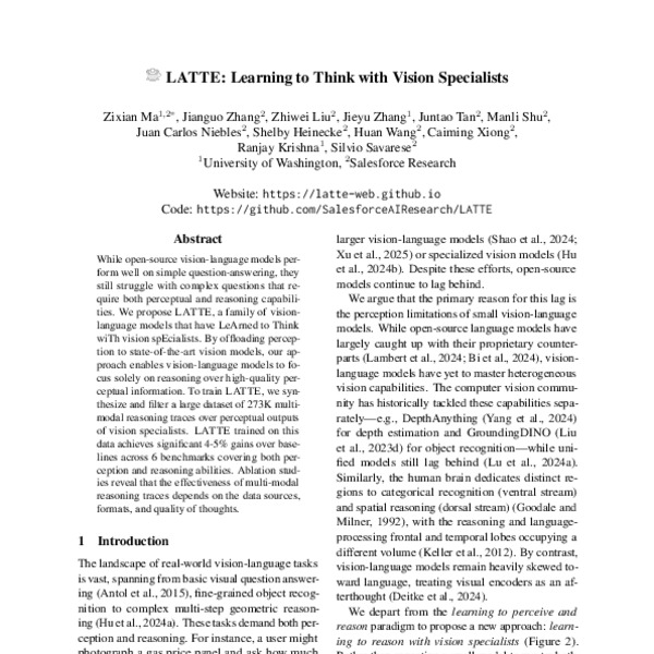 LATTE: Learning to Think with Vision Specialists - ACL Anthology