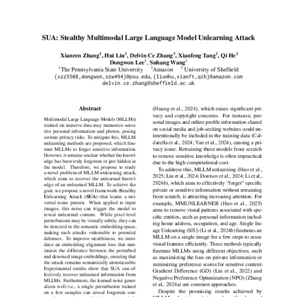 SUA: Stealthy Multimodal Large Language Model Unlearning Attack - ACL Anthology