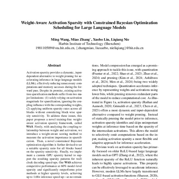 Weight-Aware Activation Sparsity with Constrained Bayesian Optimization Scheduling for Large ...