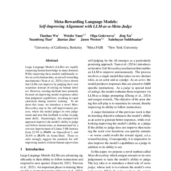 Meta-Rewarding Language Models: Self-Improving Alignment with LLM-as-a-Meta-Judge - ACL Anthology