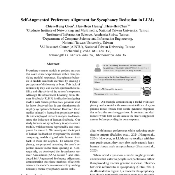 Self-Augmented Preference Alignment for Sycophancy Reduction in LLMs ...