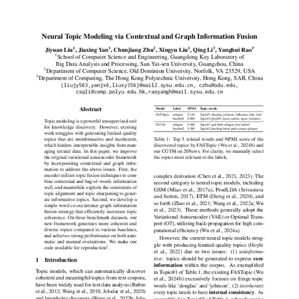 Neural Topic Modeling via Contextual and Graph Information Fusion - ACL ...