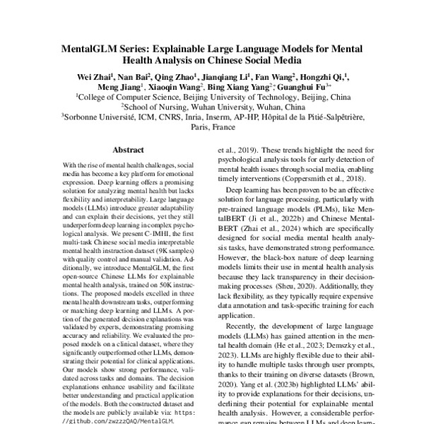 MentalGLM Series: Explainable Large Language Models for Mental Health ...