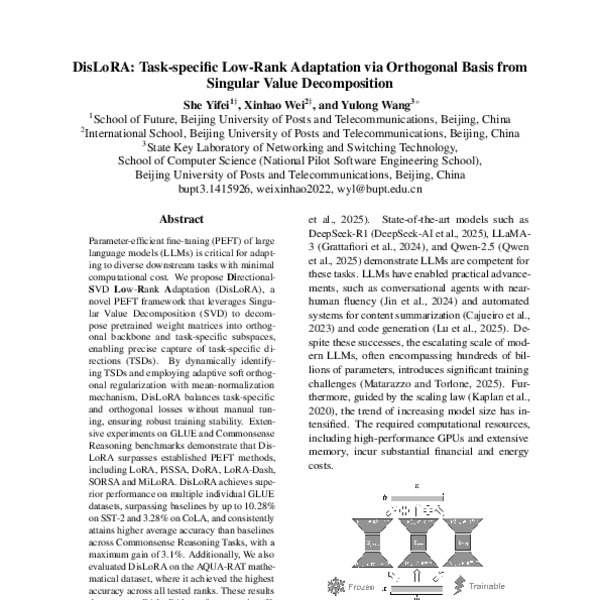 DisLoRA: Task-specific Low-Rank Adaptation via Orthogonal Basis from Singular Value ...