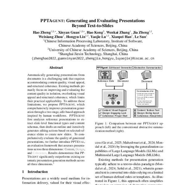 PPTAgent: Generating and Evaluating Presentations Beyond Text-to-Slides ...