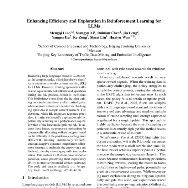 Enhancing Efficiency and Exploration in Reinforcement Learning for LLMs ...