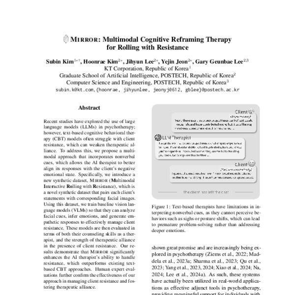 MIRROR: Multimodal Cognitive Reframing Therapy for Rolling with ...
