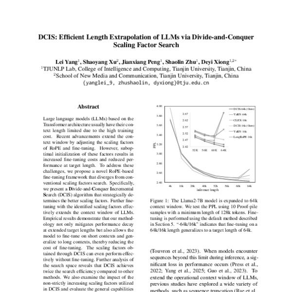 DCIS: Efficient Length Extrapolation of LLMs via Divide-and-Conquer ...