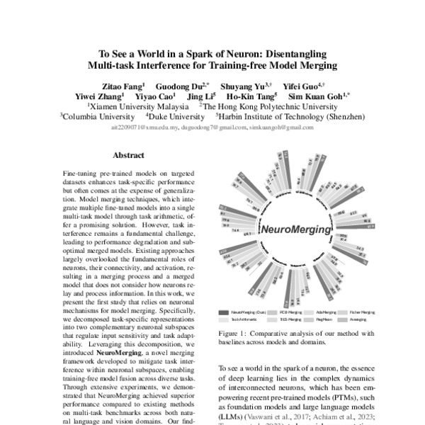 To See a World in a Spark of Neuron: Disentangling Multi-Task Interference for Training-Free ...