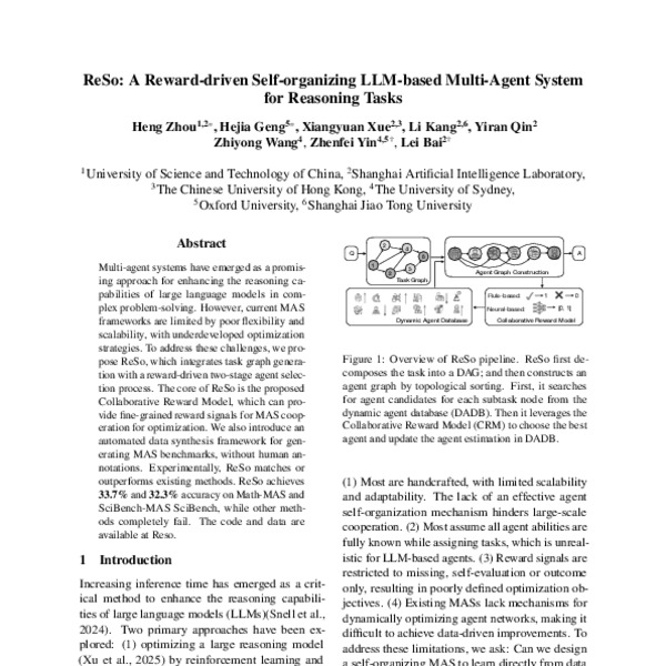 ReSo: A Reward-driven Self-organizing LLM-based Multi-Agent System for ...