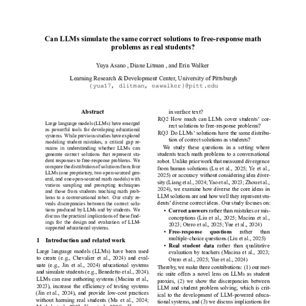 Can LLMs simulate the same correct solutions to free-response math ...