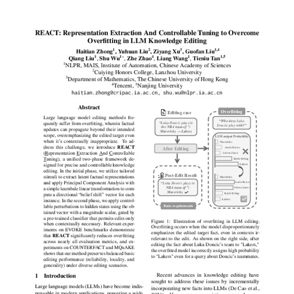 REACT: Representation Extraction And Controllable Tuning to Overcome Overfitting in LLM ...