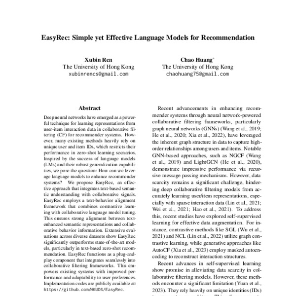 EasyRec: Simple yet Effective Language Models for Recommendation - ACL Anthology
