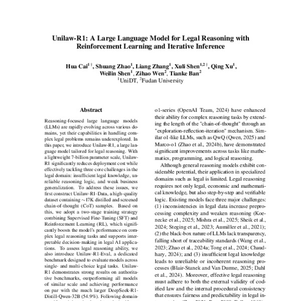 Unilaw-R1: A Large Language Model for Legal Reasoning with ...