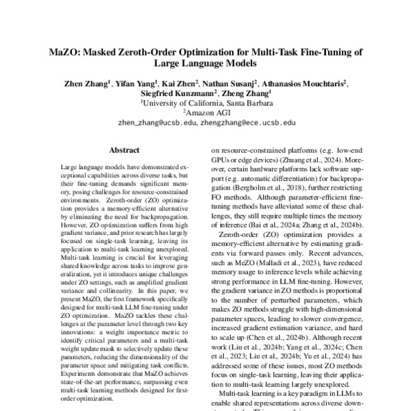 MaZO: Masked Zeroth-Order Optimization for Multi-Task Fine-Tuning of Large Language Models - ACL ...