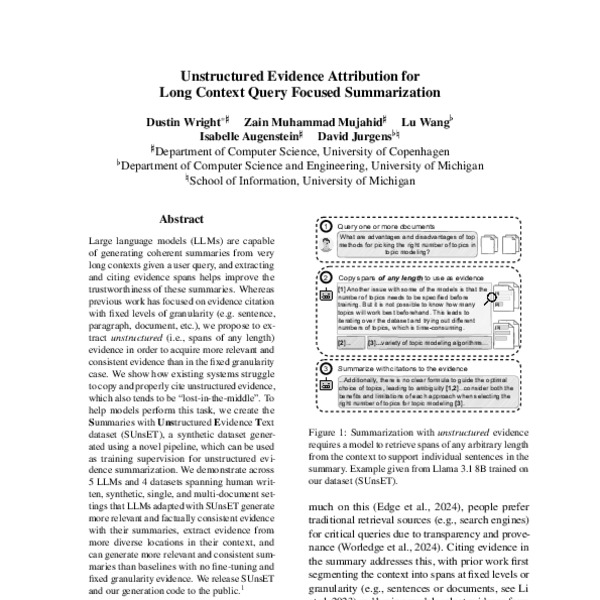 Unstructured Evidence Attribution for Long Context Query Focused Summarization - ACL Anthology