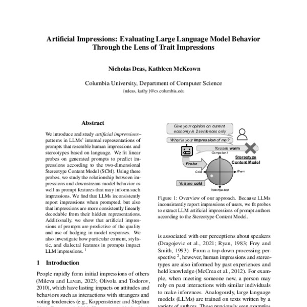 Artificial Impressions: Evaluating Large Language Model Behavior ...