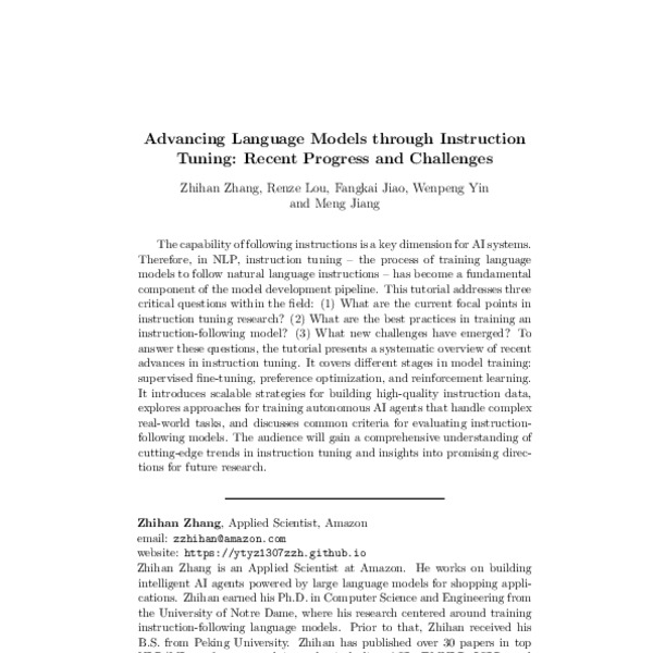 Advancing Language Models through Instruction Tuning: Recent Progress and Challenges - ACL Anthology