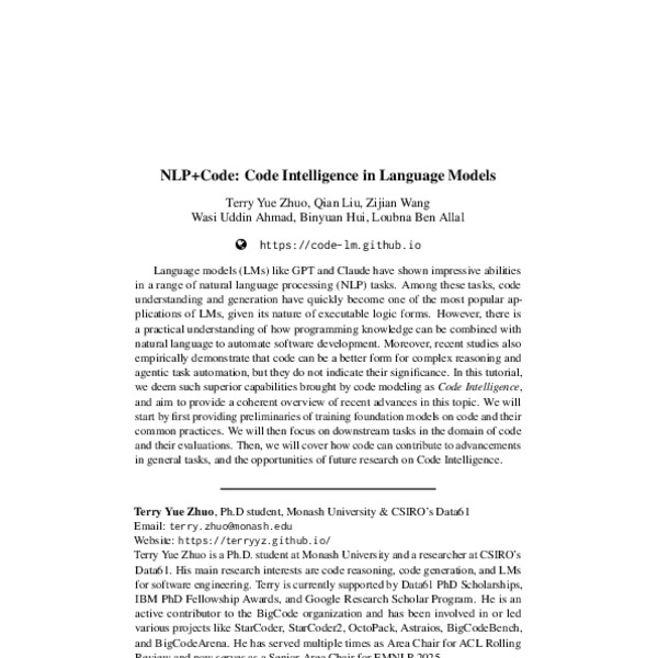 NLP+Code: Code Intelligence in Language Models - ACL Anthology