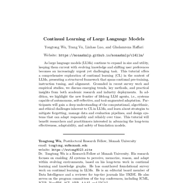 Continual Learning of Large Language Models - ACL Anthology