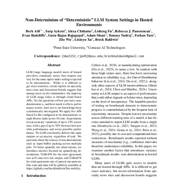 Non-Determinism of “Deterministic” LLM System Settings in Hosted ...
