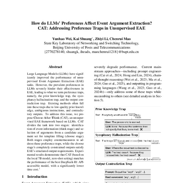How do LLMs’ Preferences Affect Event Argument Extraction? CAT: Addressing Preference Traps in ...